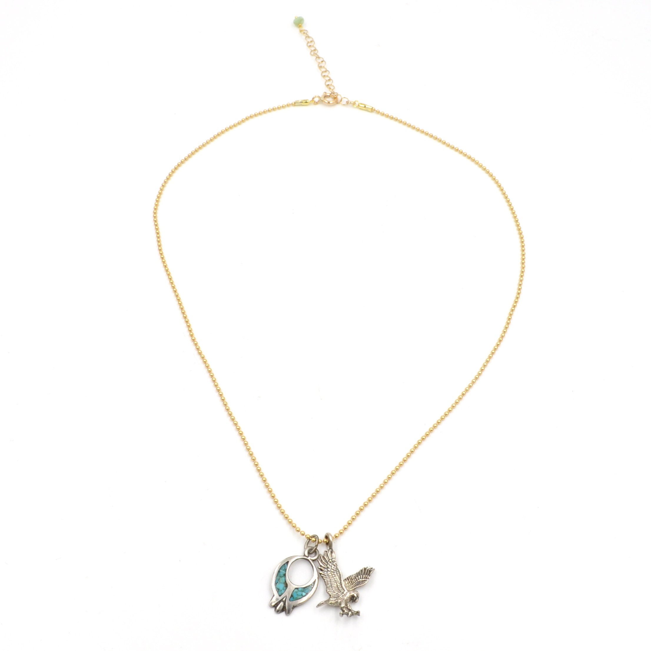 Vintage Eagle & Turquoise Inlay Blossom Charm Necklace 18.5 to 20.5" - Etsy