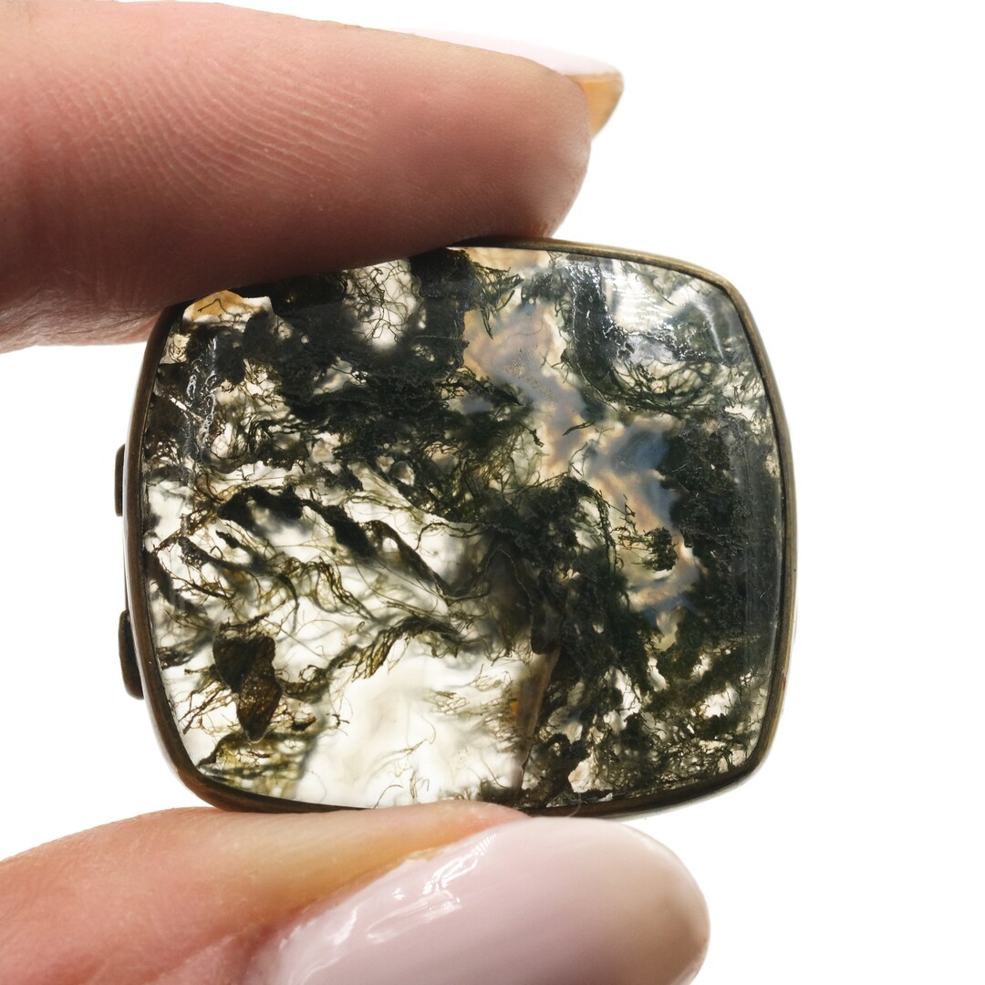 Antique Moss Agate Ribbon Slide Pendant // Gold Tone Agate Pendant ...