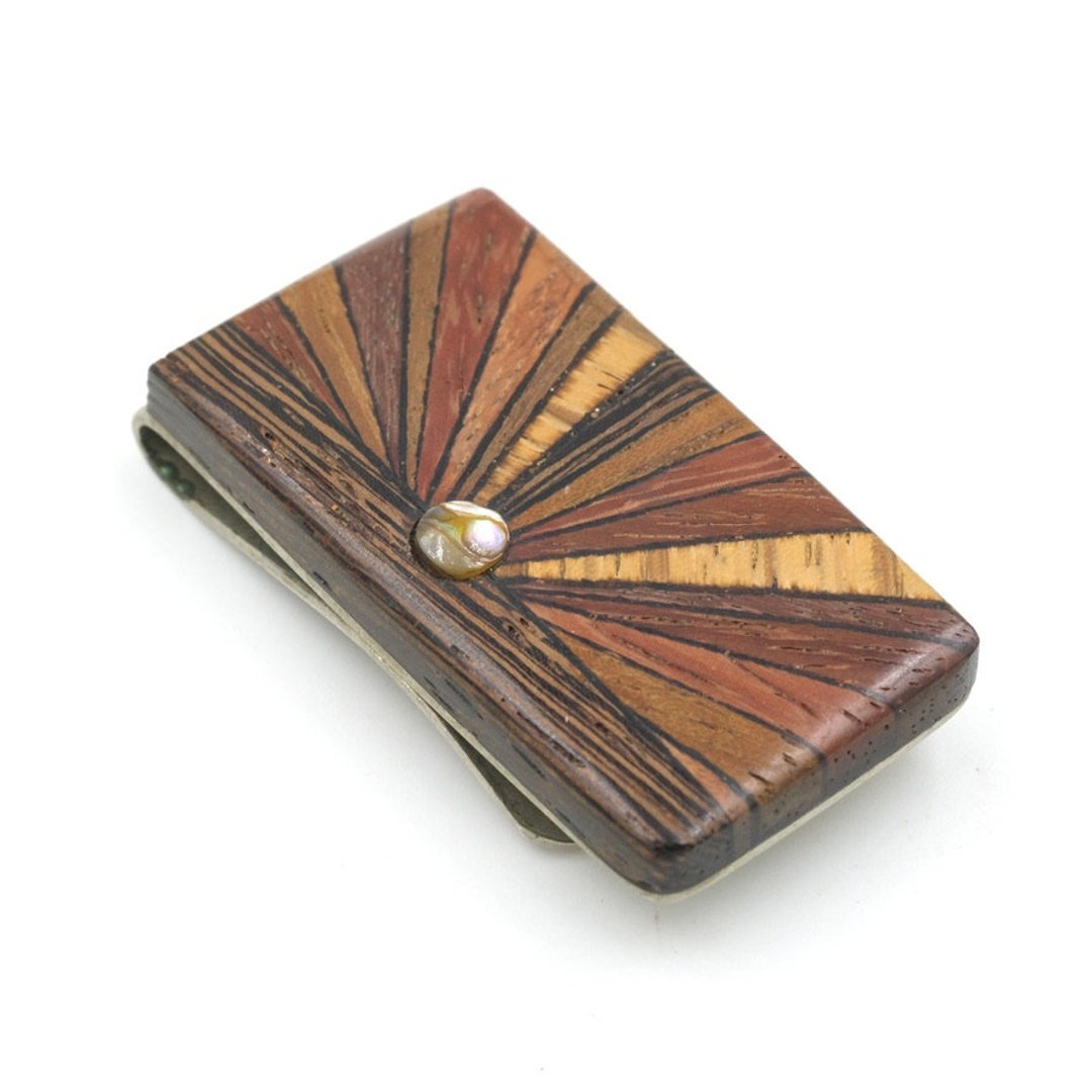 Vintage Wood & Abalone Money Clip // Wood Inlay and Mother of Pearl ...
