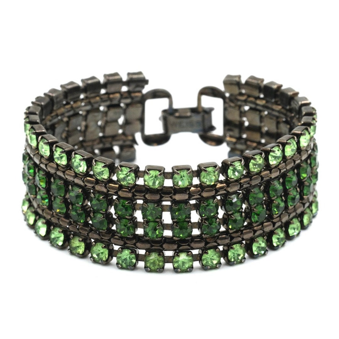 Vintage Weiss Rhinestone Statement Bracelet ~7" // Two Tone Green ...