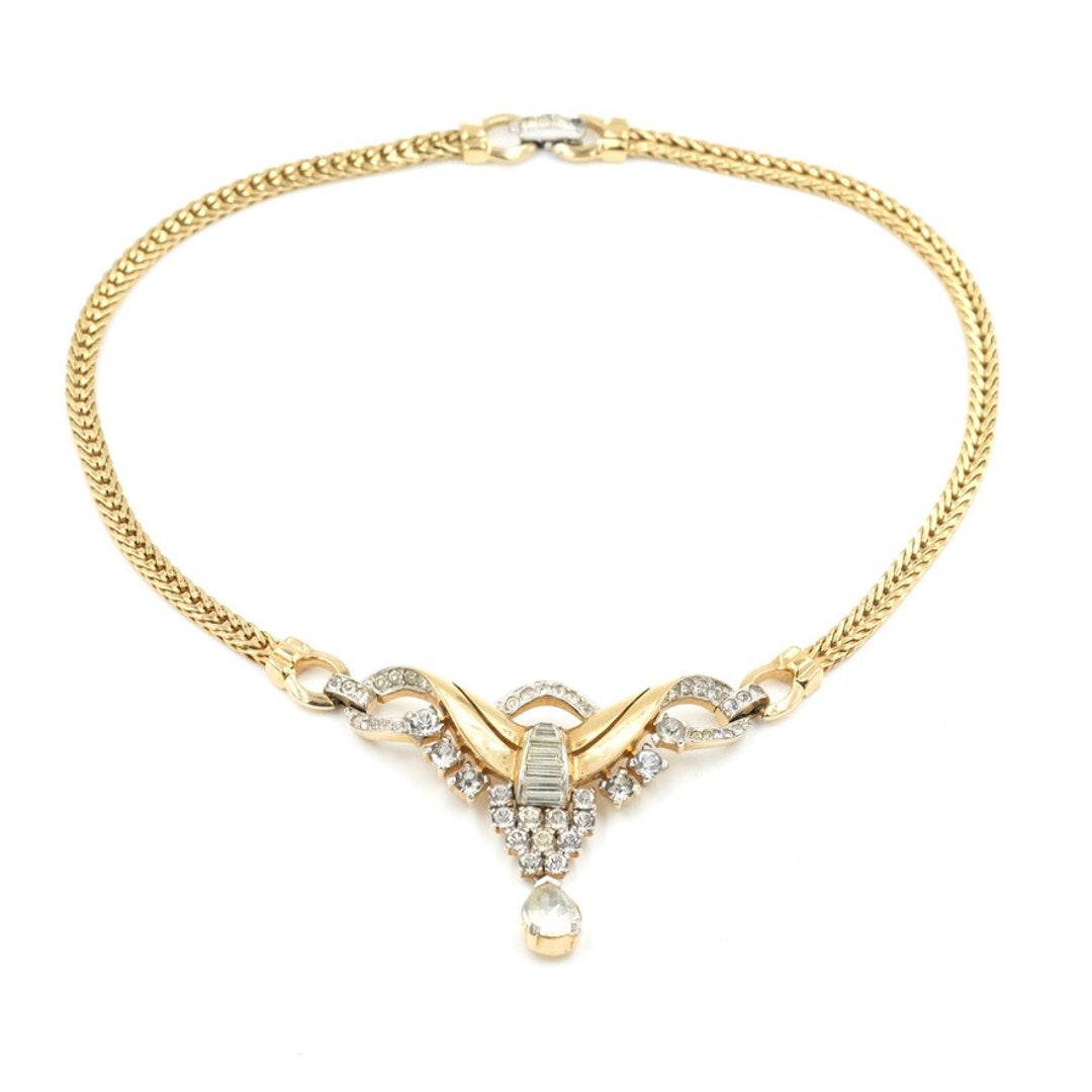 1940s Mazer Brothers Rhinestone Cluster Necklace 15" // Vintage ...
