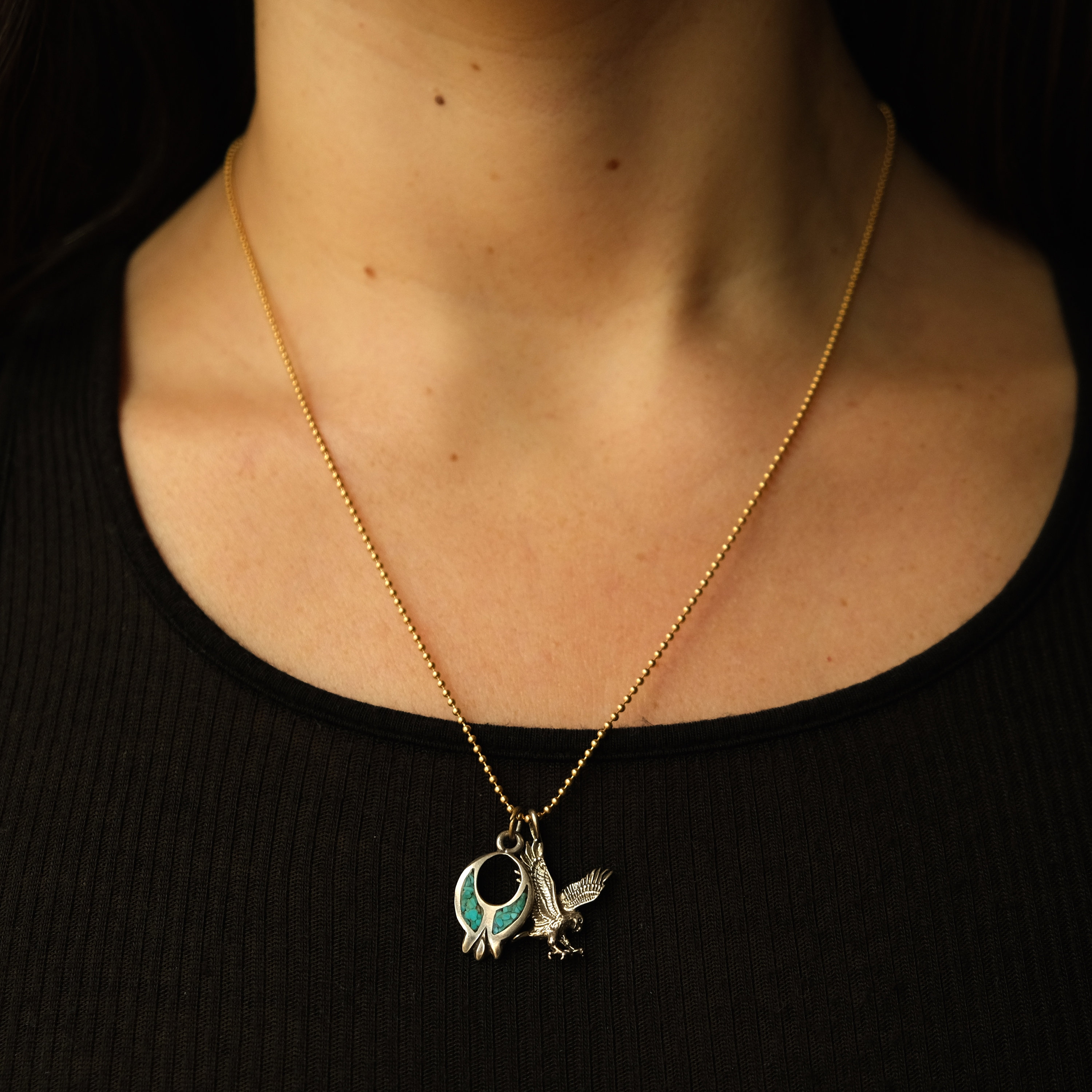 Vintage Eagle & Turquoise Inlay Blossom Charm Necklace 18.5 to 20.5" - Etsy