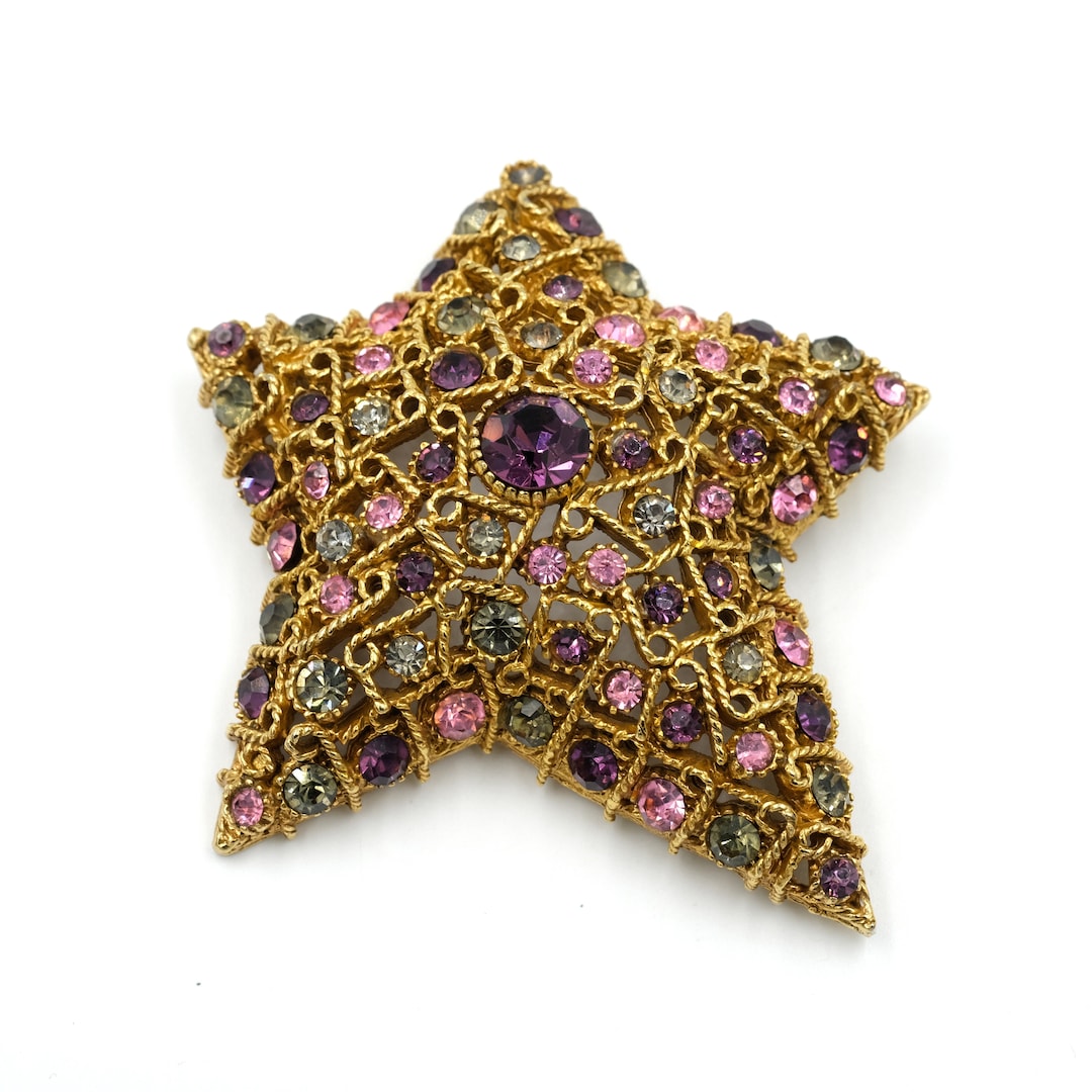 Vintage XL Rhinestone Star Brooch // Vintage Star Pin // Rhinestone ...