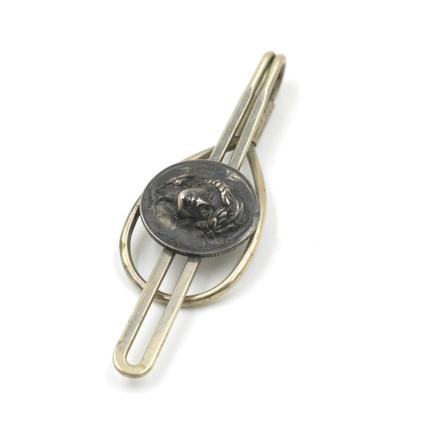 Vintage Repoussé Dime Tie Bar 2.5