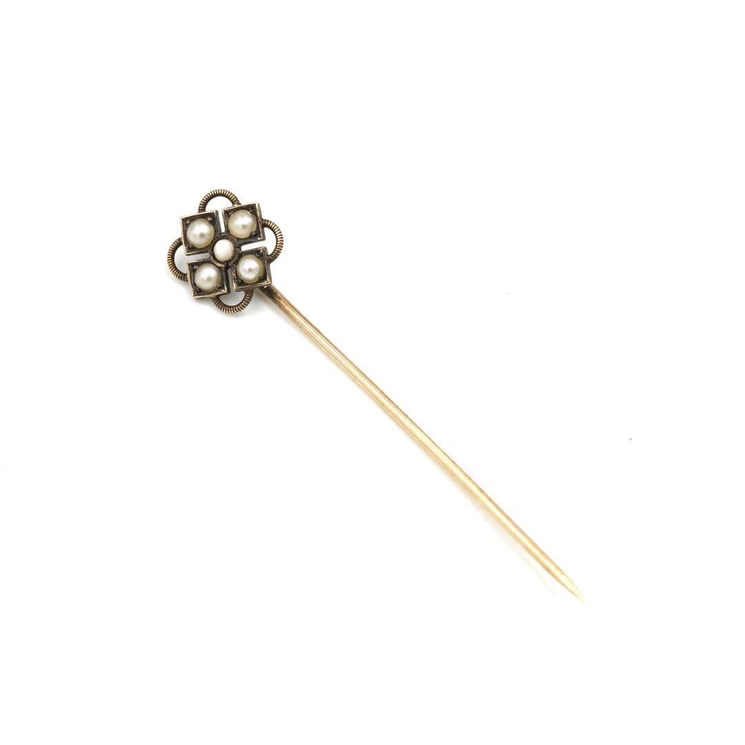 Antique 14k Gold Seed Pearl Stick Pin // 14k Gold Stick Pin // Pearl ...