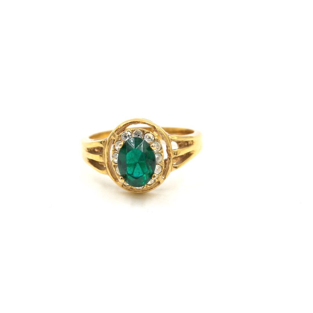 Estate Vintage Rhinestone Cluster Ring Size 7 // Costume Faux Emerald ...