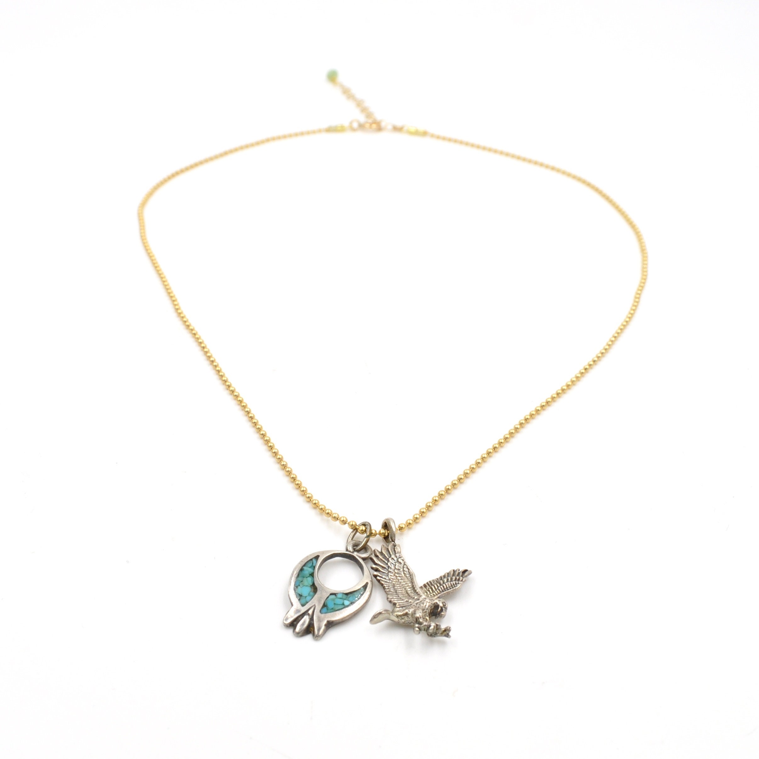 Vintage Eagle & Turquoise Inlay Blossom Charm Necklace 18.5 to 20.5" - Etsy