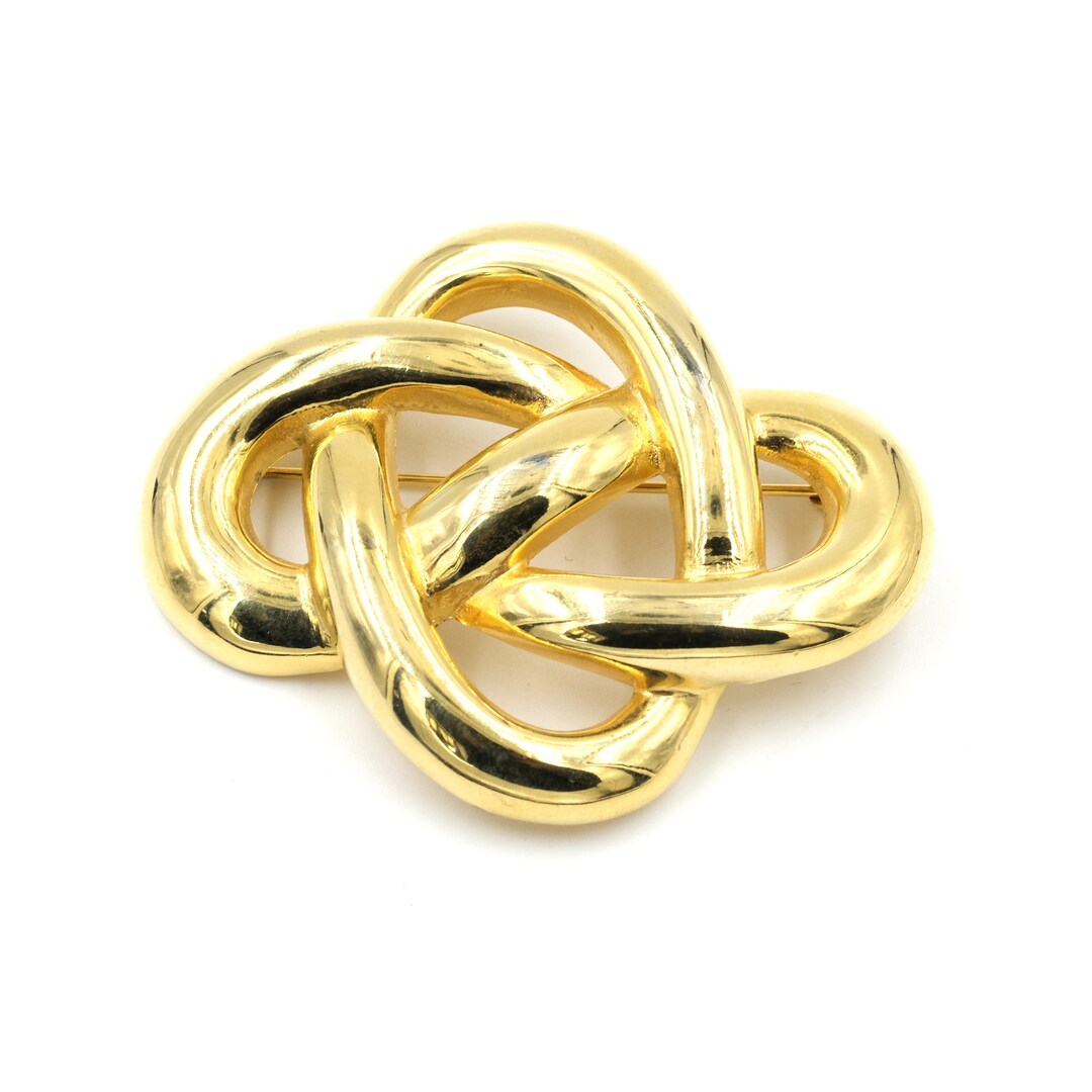 1980s Shiny Gold Tone Infinty Knot Brooch ~2.4" // Vintage XL Statement ...
