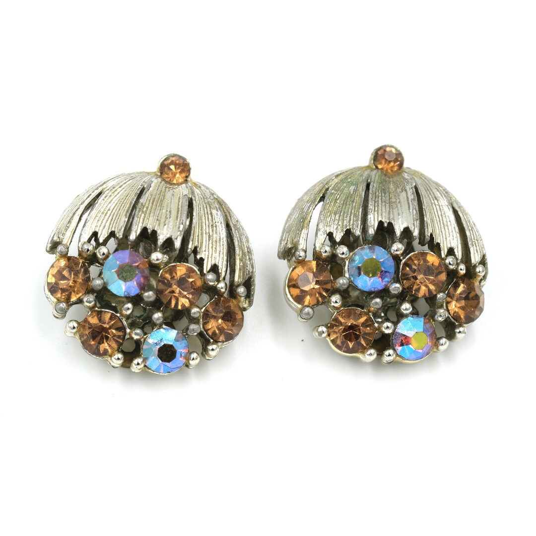 Vintage Lisner Bouquet Clip on Earrings // Rhinestone Earrings ...