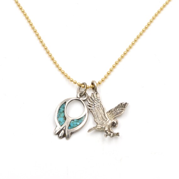 Vintage Eagle & Turquoise Inlay Blossom Charm Necklac… - Gem
