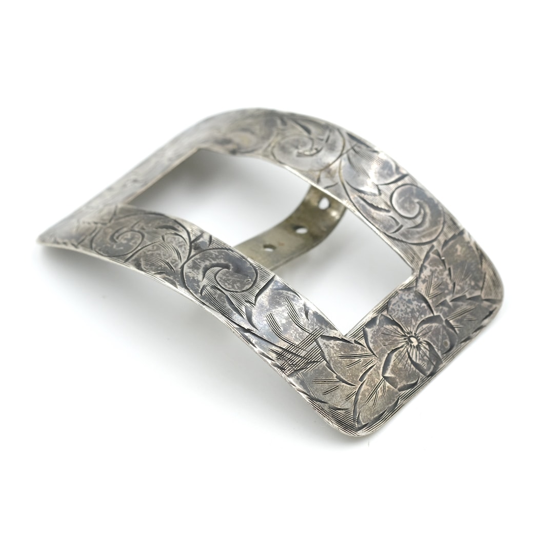 Vintage Sterling Silver Engraved Floral Buckle // Vintage Rectangular ...