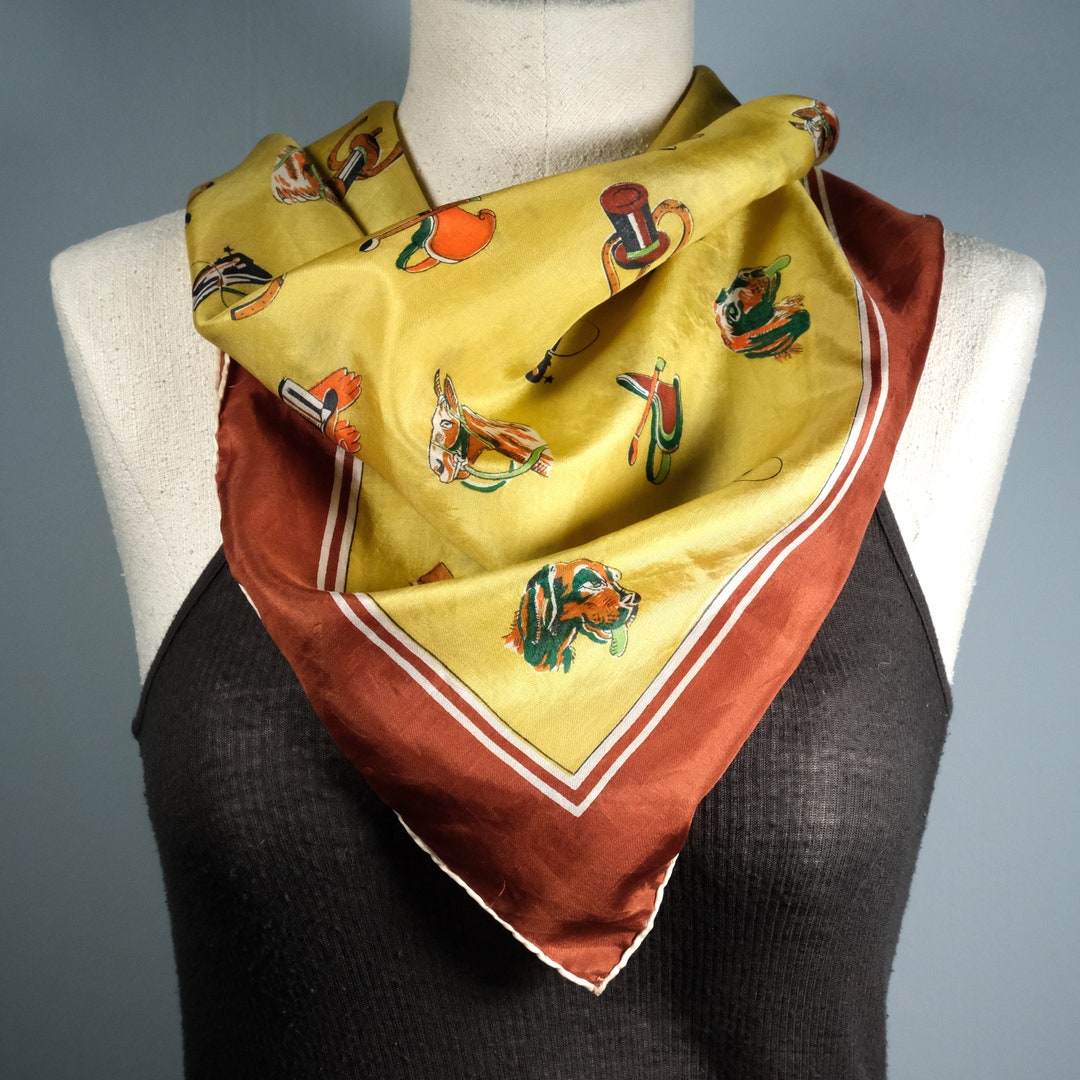 Silk Equestrian Themed Scarf // Fox Hunt Scarf // Vintage - Etsy