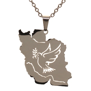 Iran Map and Peace Dove Olive Branch Necklace - Etsy