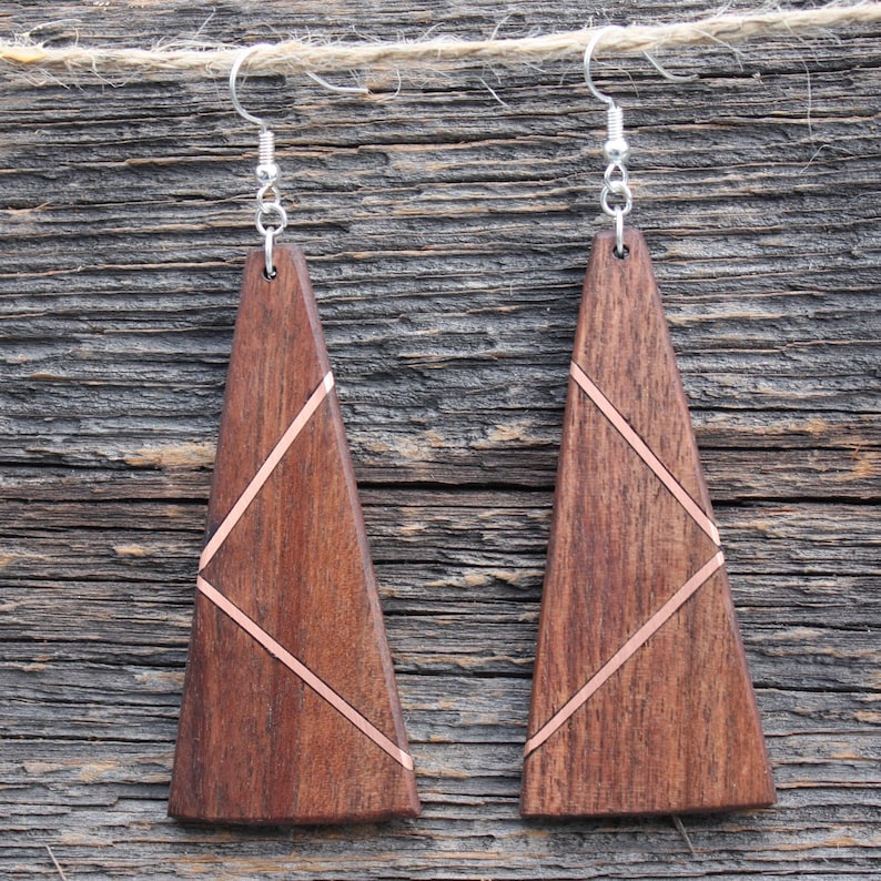 Copper Wire Inlay Black Walnut Dangle Earrings copper inlay | Etsy