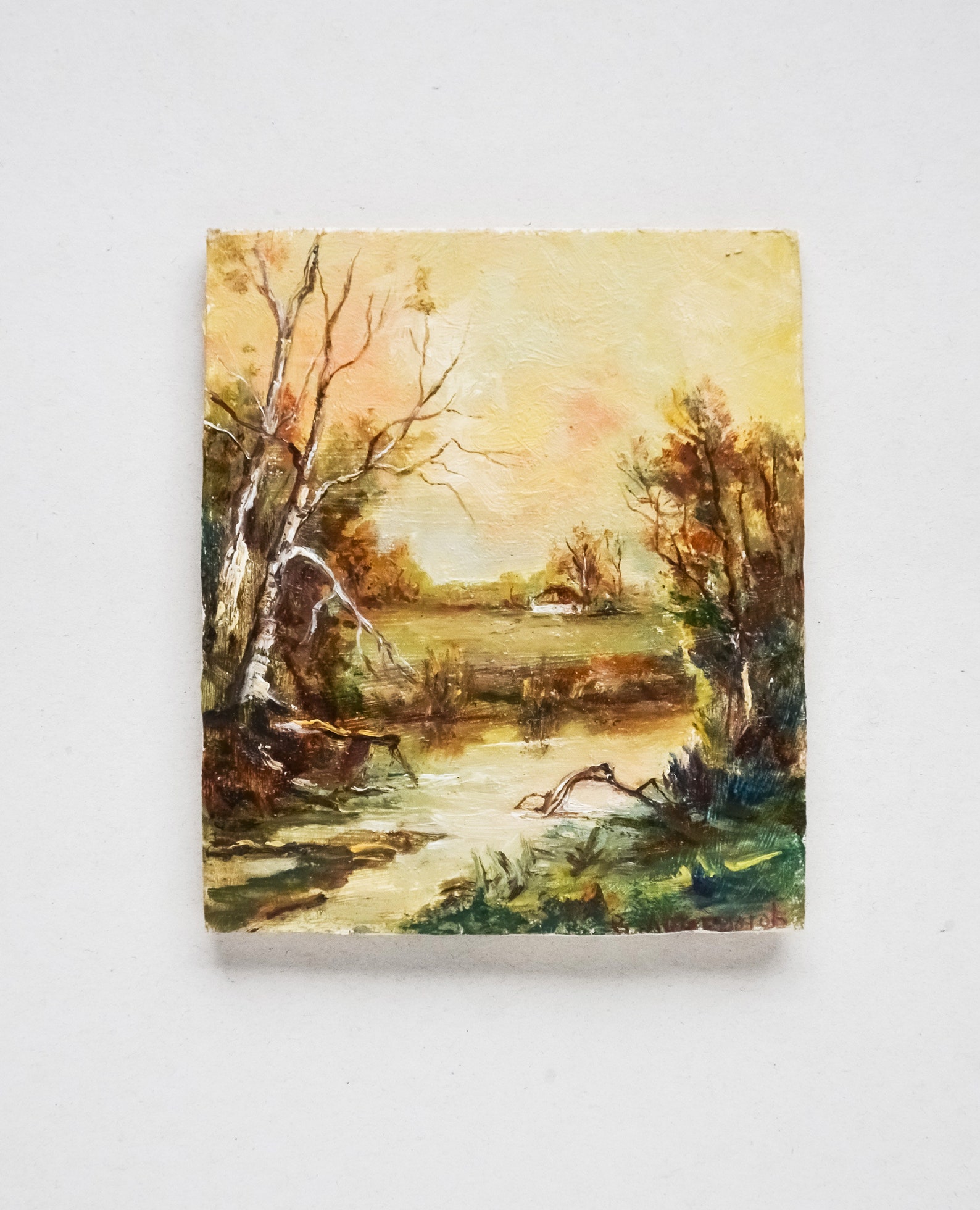 A Miniature Oil Painting on a Tree. Painting river in - Etsy