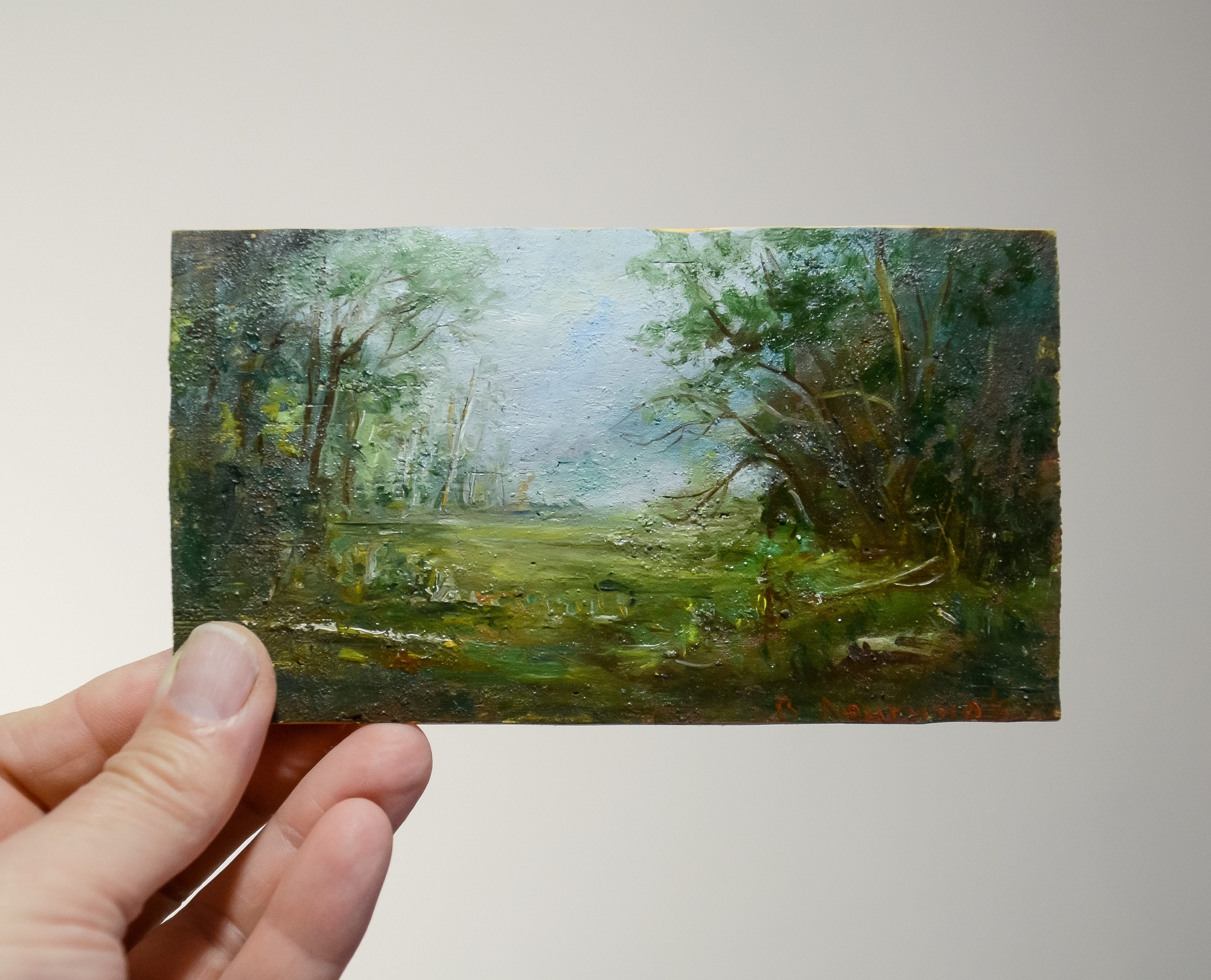 Collectable Miniature Painting With Summer Landscape. Green Painting ...