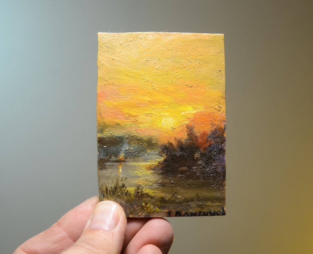 Small Oil Painting Original Miniature Oil Painting Mini Landscape Wood ...