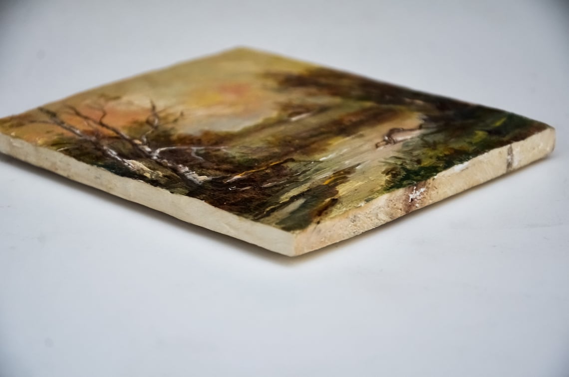 A Miniature Oil Painting on a Tree. Painting river in - Etsy