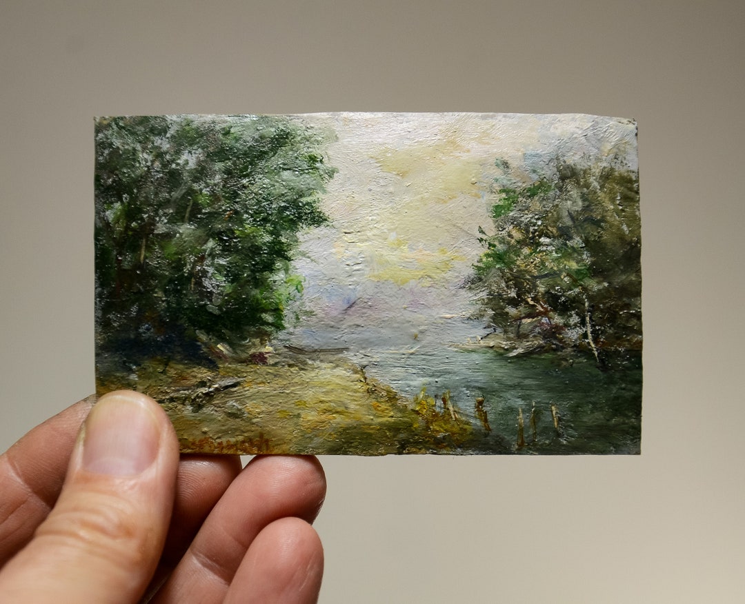 Small Oil Painting Original Miniature Oil Painting Mini Landscape Wood ...
