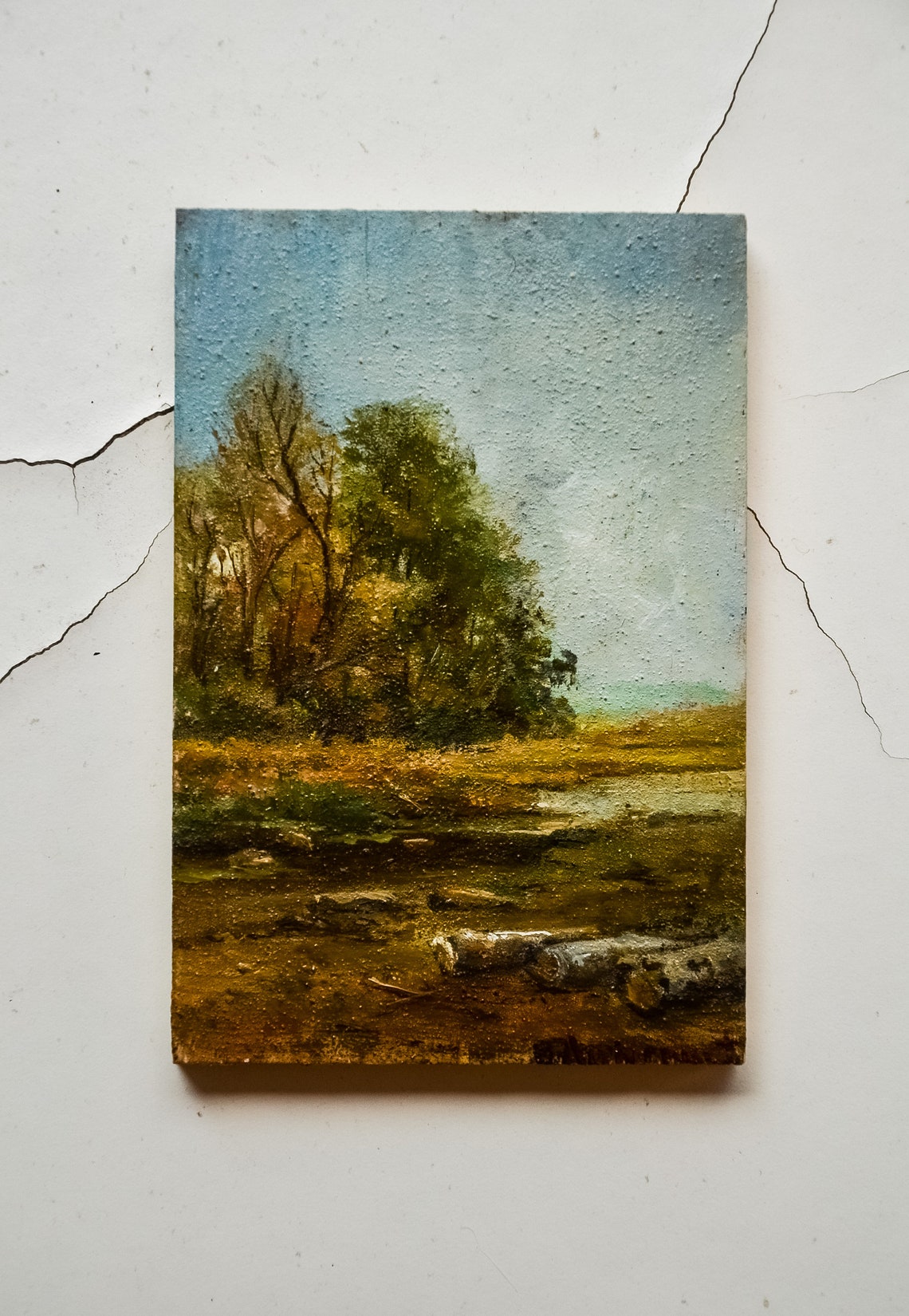 Collectable miniature painting with landscape. Small Oil | Etsy