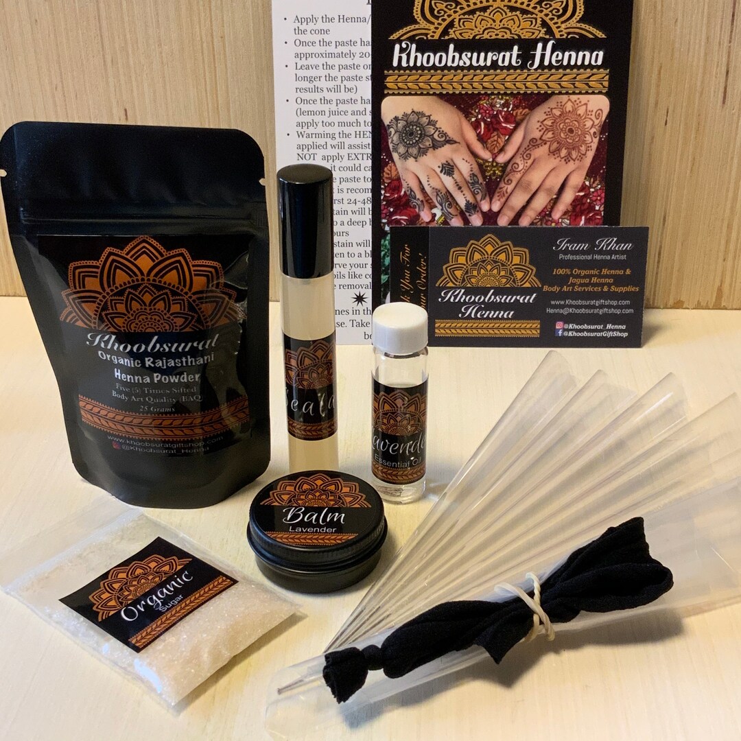 DIY Henna Kit With Cello Cones (makes ~5 Cones)sealant, Aftercare Balm ...