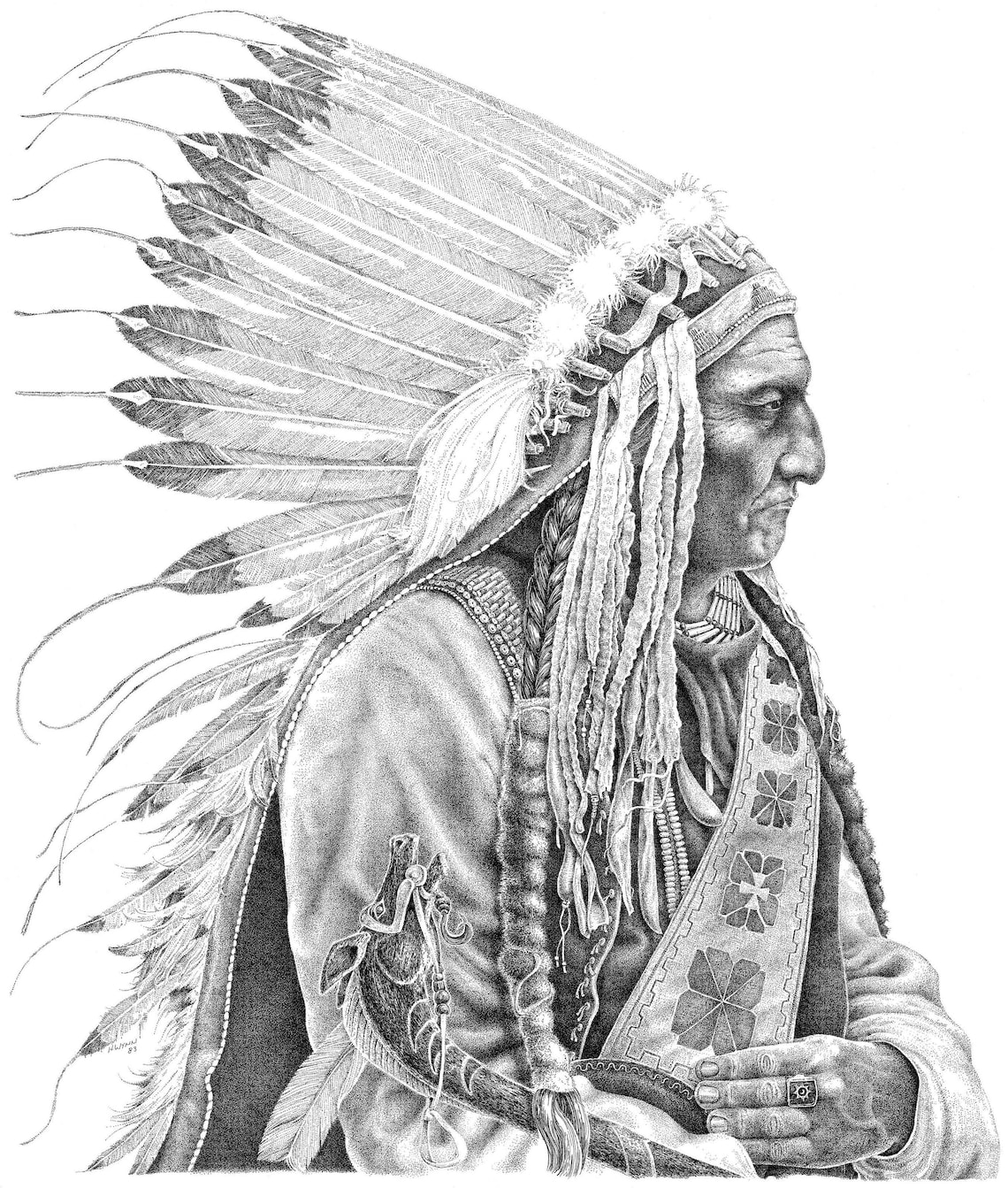 Chief Sitting Bull - Fine Art Stipple Print - Etsy