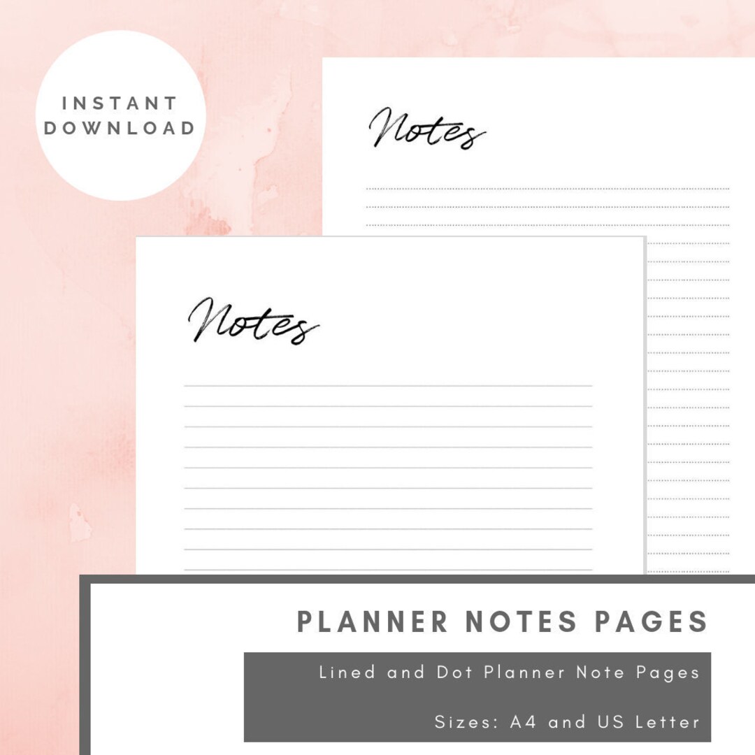 Printable Notes Pages, Lined Page, Letter A4, Instant Download, PDF ...