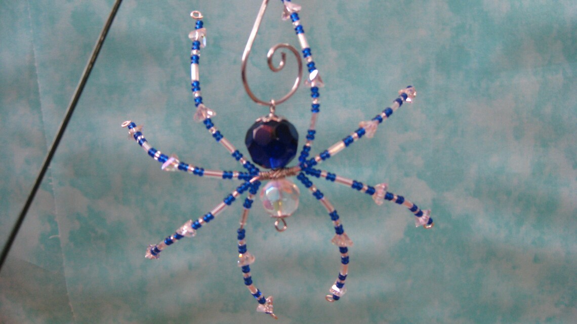 Crystal & Blue Beaded Christmas Spider | Etsy
