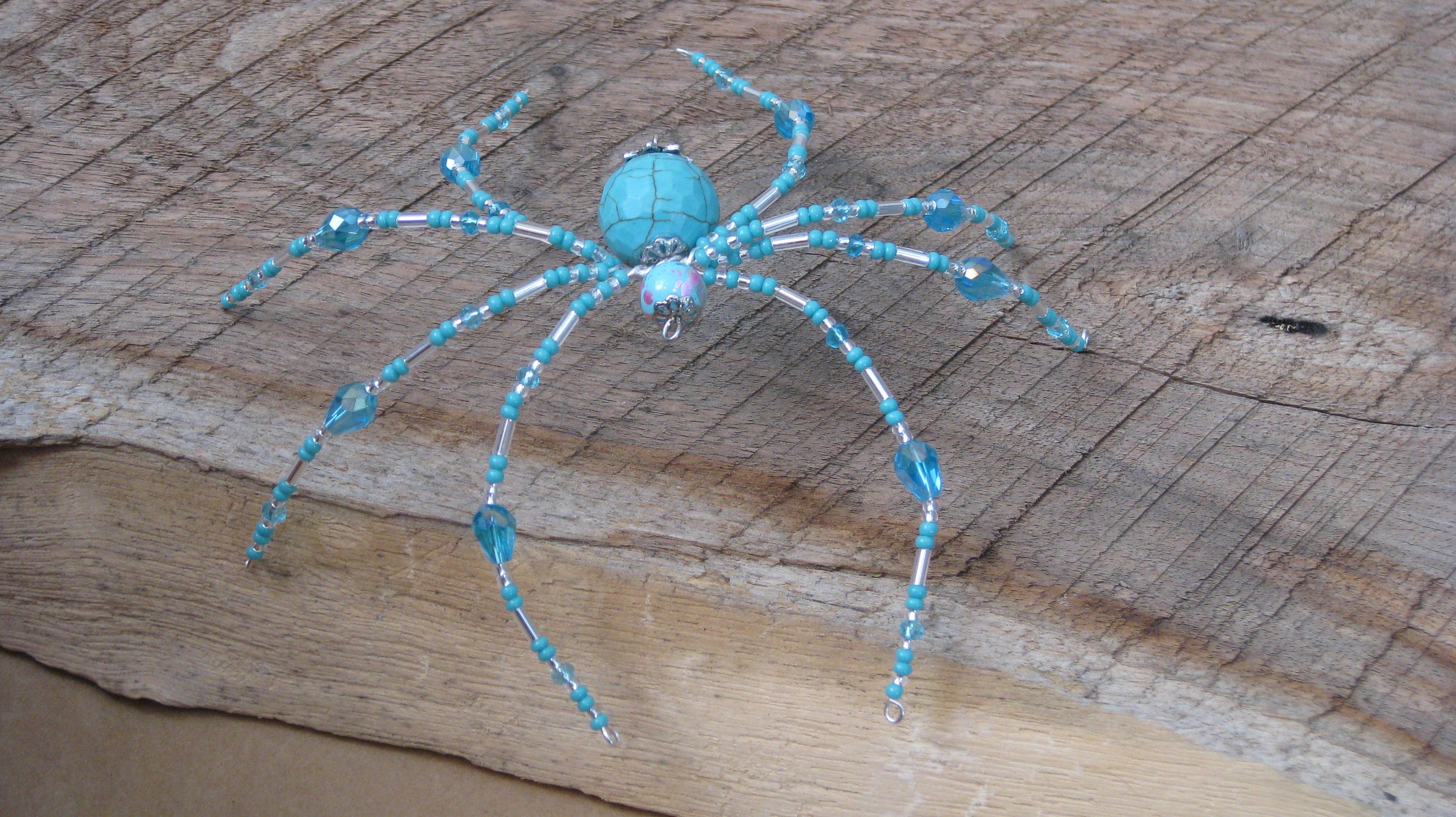 Turquoise Blue Beaded Spider | Etsy