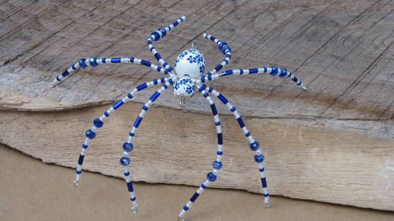Blue & White Flower Beaded Spider | Etsy