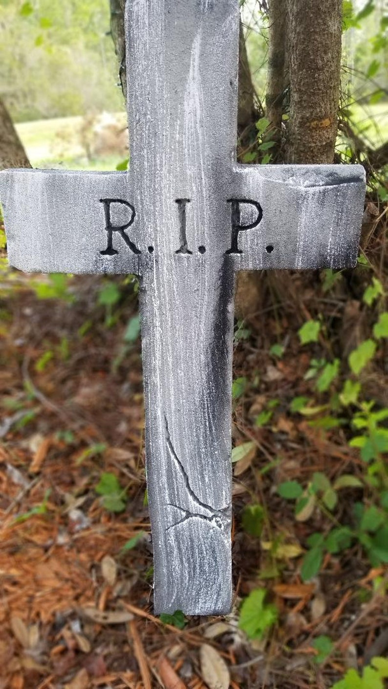 RIP Cross Prop Aged Gray Stone Halloween Tombstone Gravestone - Etsy