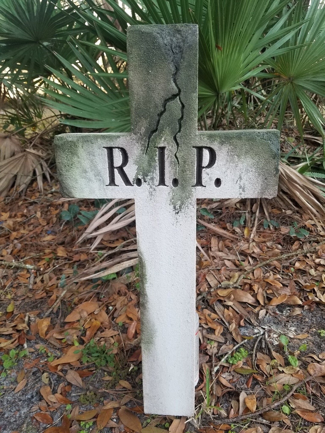 RIP Cross Prop Aged White Stone With Mold Hand Made Tombstone Halloween ...