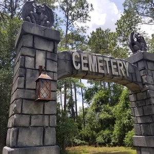 10' Hand-carved Cemetery Entrance Archway Halloween Prop, Stone Pillars ...