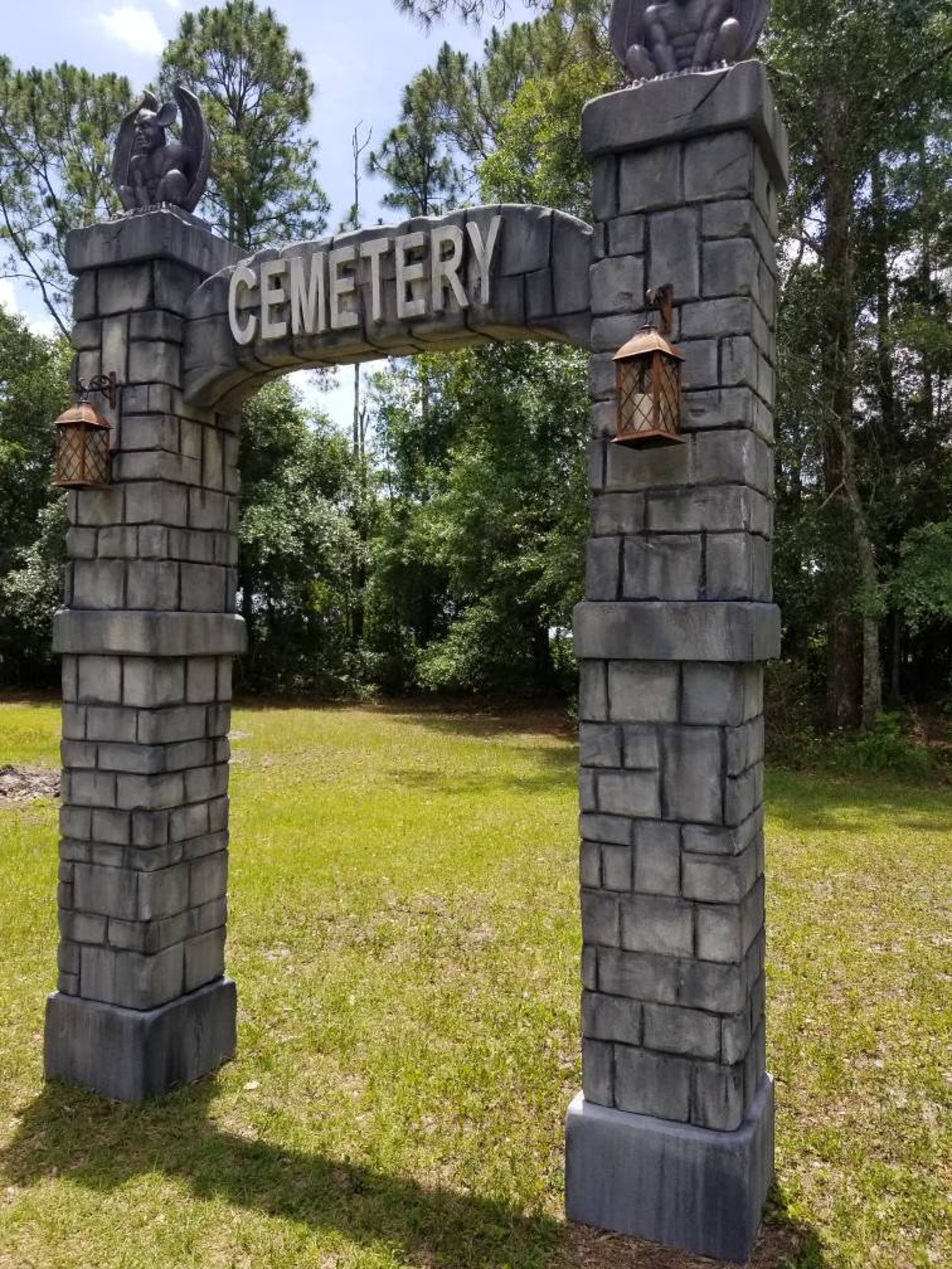 10' Hand-carved Cemetery Entrance Archway Halloween Prop, Stone Pillars ...