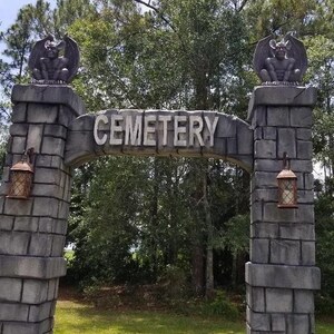 10' Hand-carved Cemetery Entrance Archway Halloween Prop, Stone Pillars ...