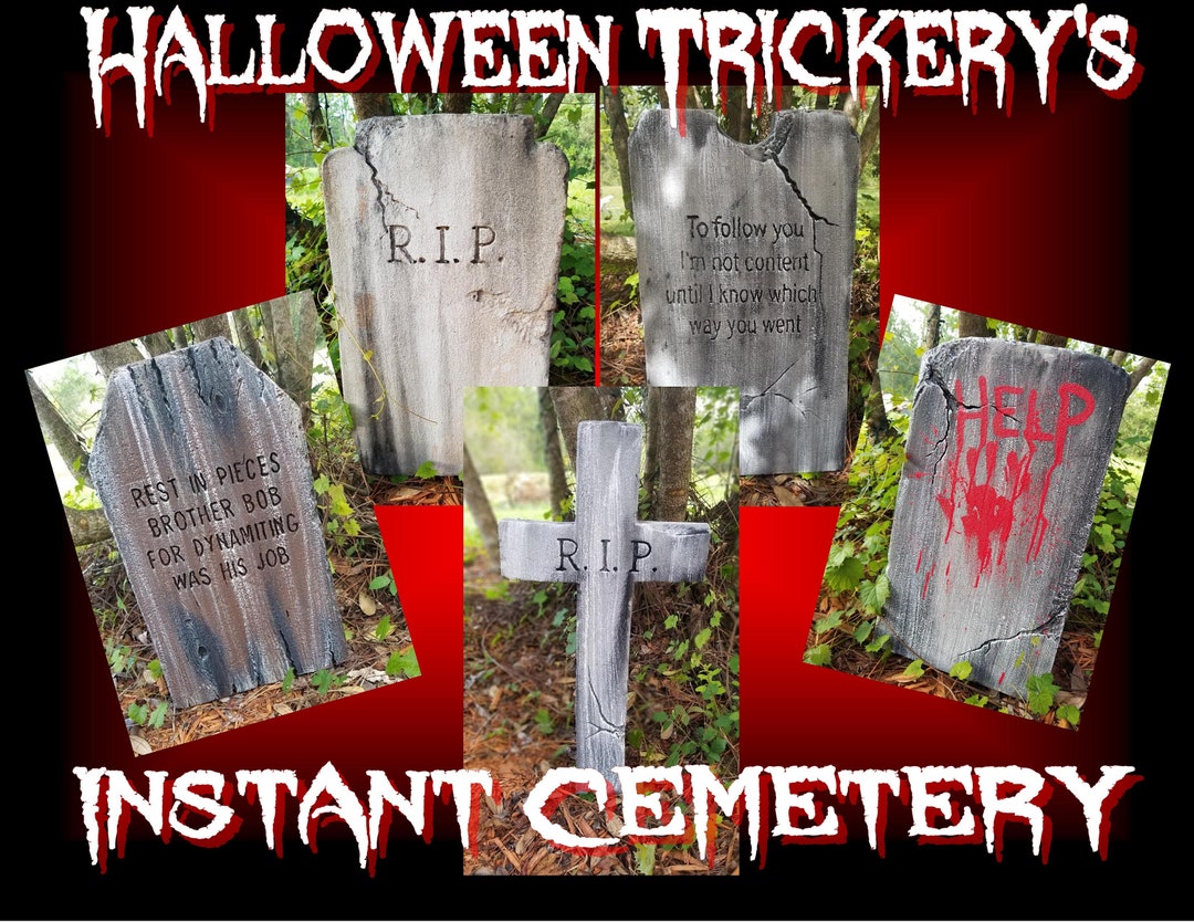 Instant Cemetery, 5 Realistic Tombstone Set, Halloween Props, Instant ...