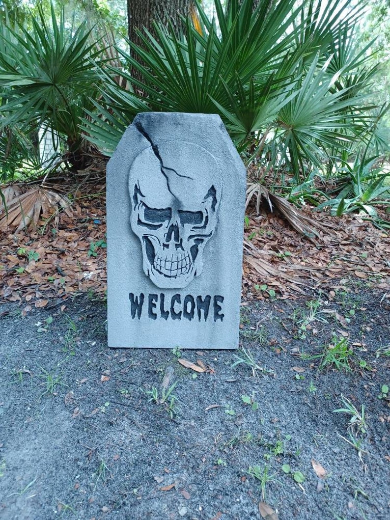 WELCOME Skeleton BLACK Tombstone Halloween Prop Cemetery - Etsy