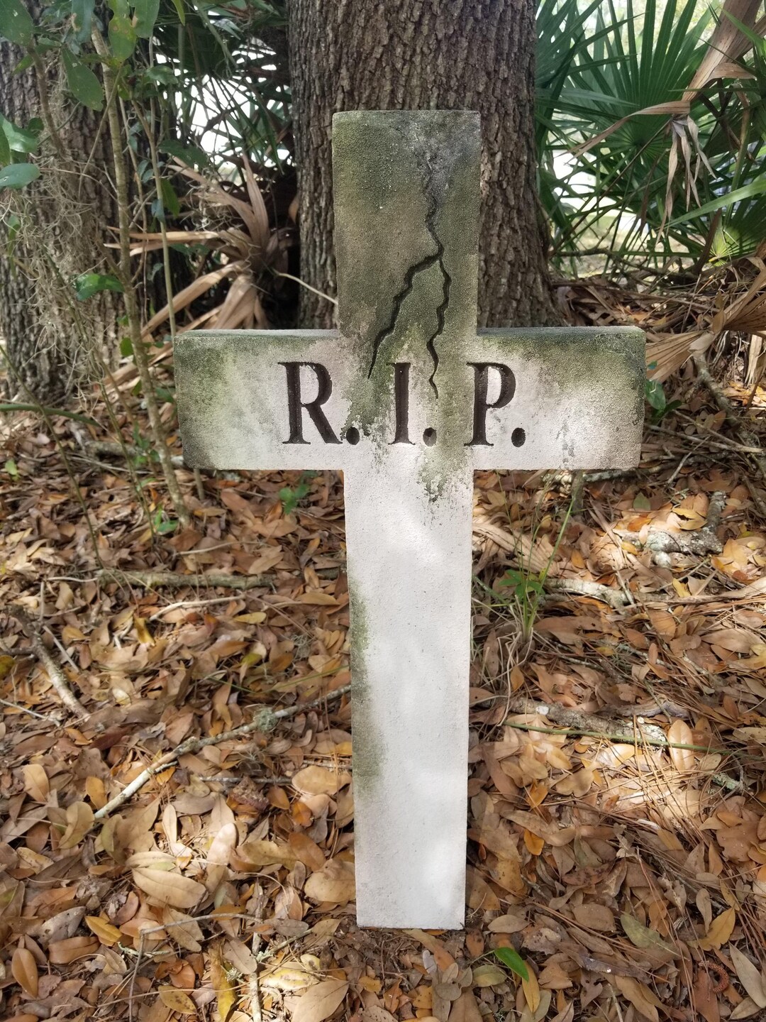 RIP Cross Tombstone: Aged Stone Halloween Prop, Cemetery Decor - Etsy