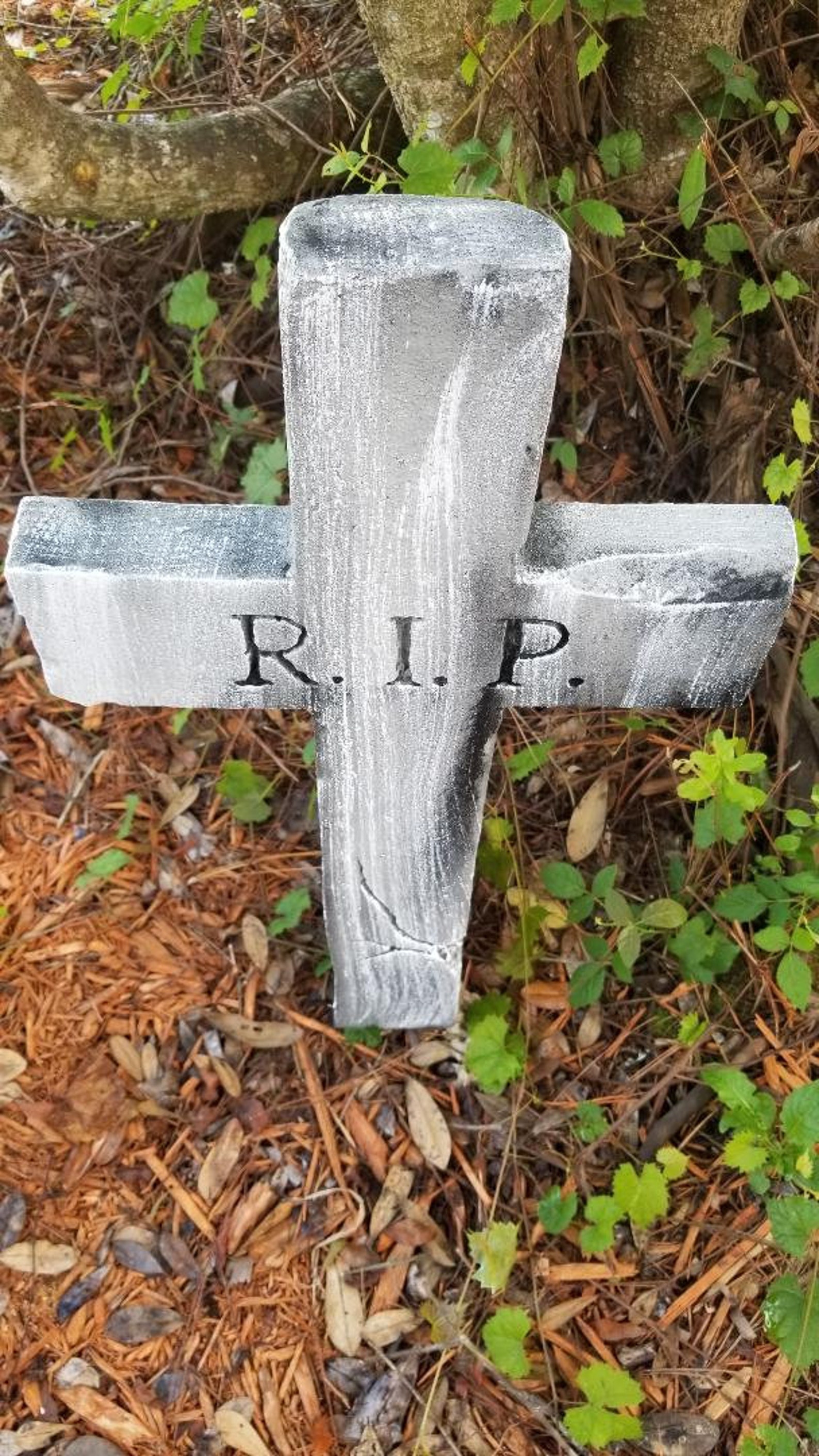 RIP Cross Prop Aged Gray Stone Halloween Tombstone Gravestone - Etsy