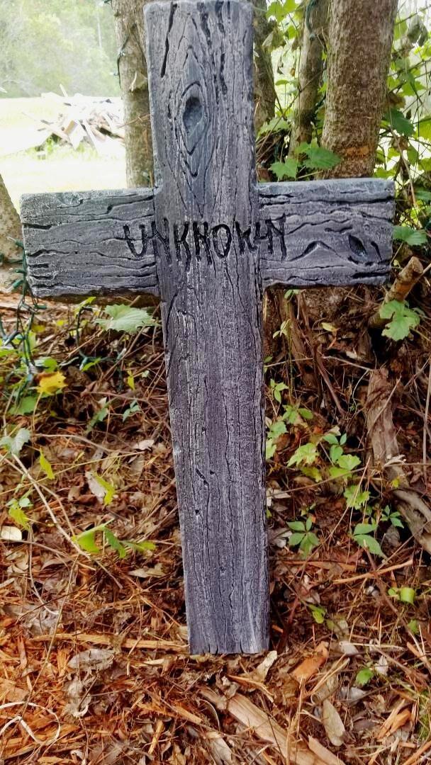 Hand Carved Halloween Tombstone Cross: UNKNOWN RIP, Yard Art Prop - Etsy