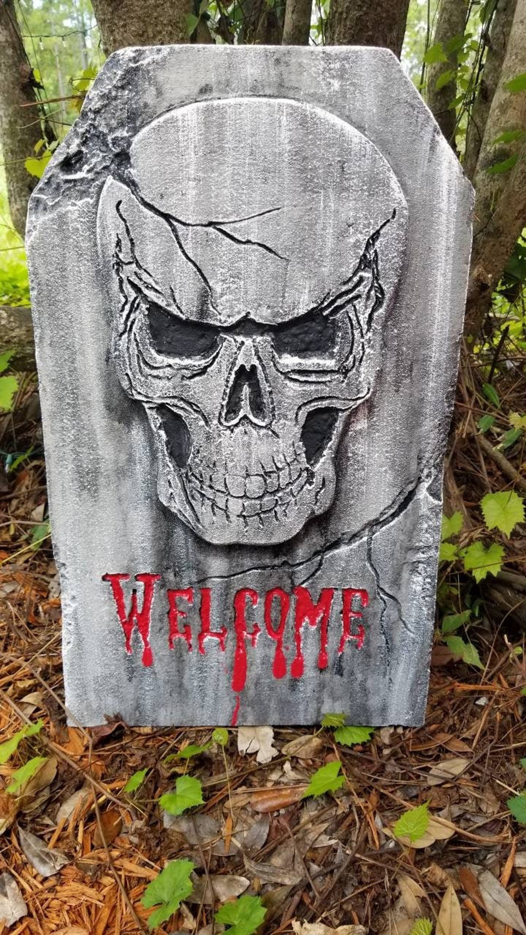WELCOME Skeleton (red) Tombstone Halloween Prop Cemetery Gravestone ...