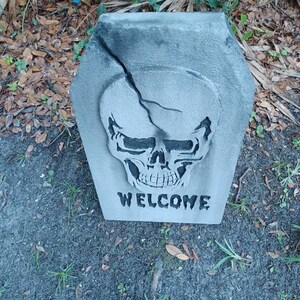 WELCOME Skeleton BLACK Tombstone Halloween Prop Cemetery Gravestone ...