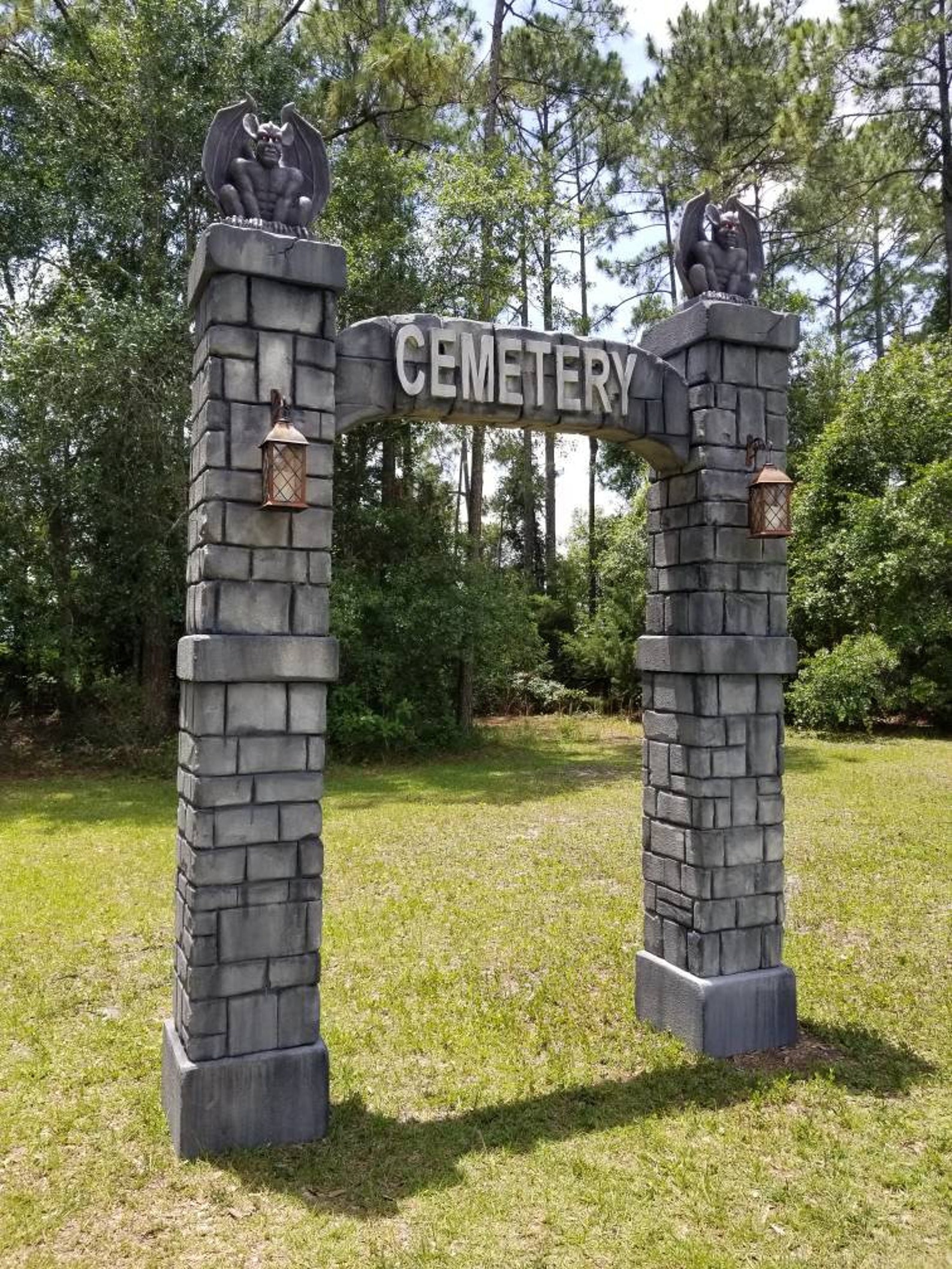 10' Hand-carved Cemetery Entrance Archway Halloween Prop, Stone Pillars ...