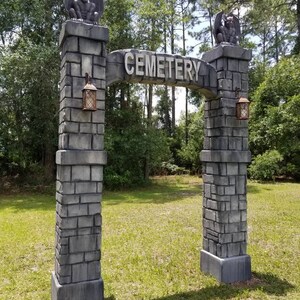 10' Hand-carved Cemetery Entrance Archway Halloween Prop, Stone Pillars ...