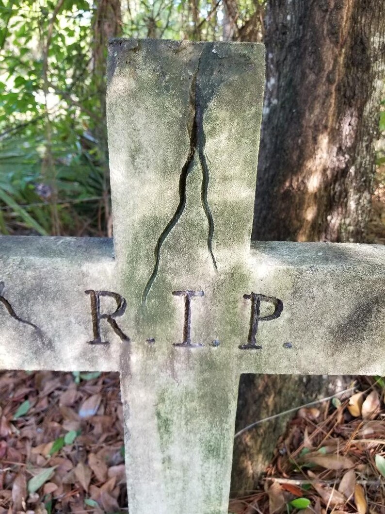RIP Cross Prop Aged White Stone With Mold Halloween Tombstone | Etsy