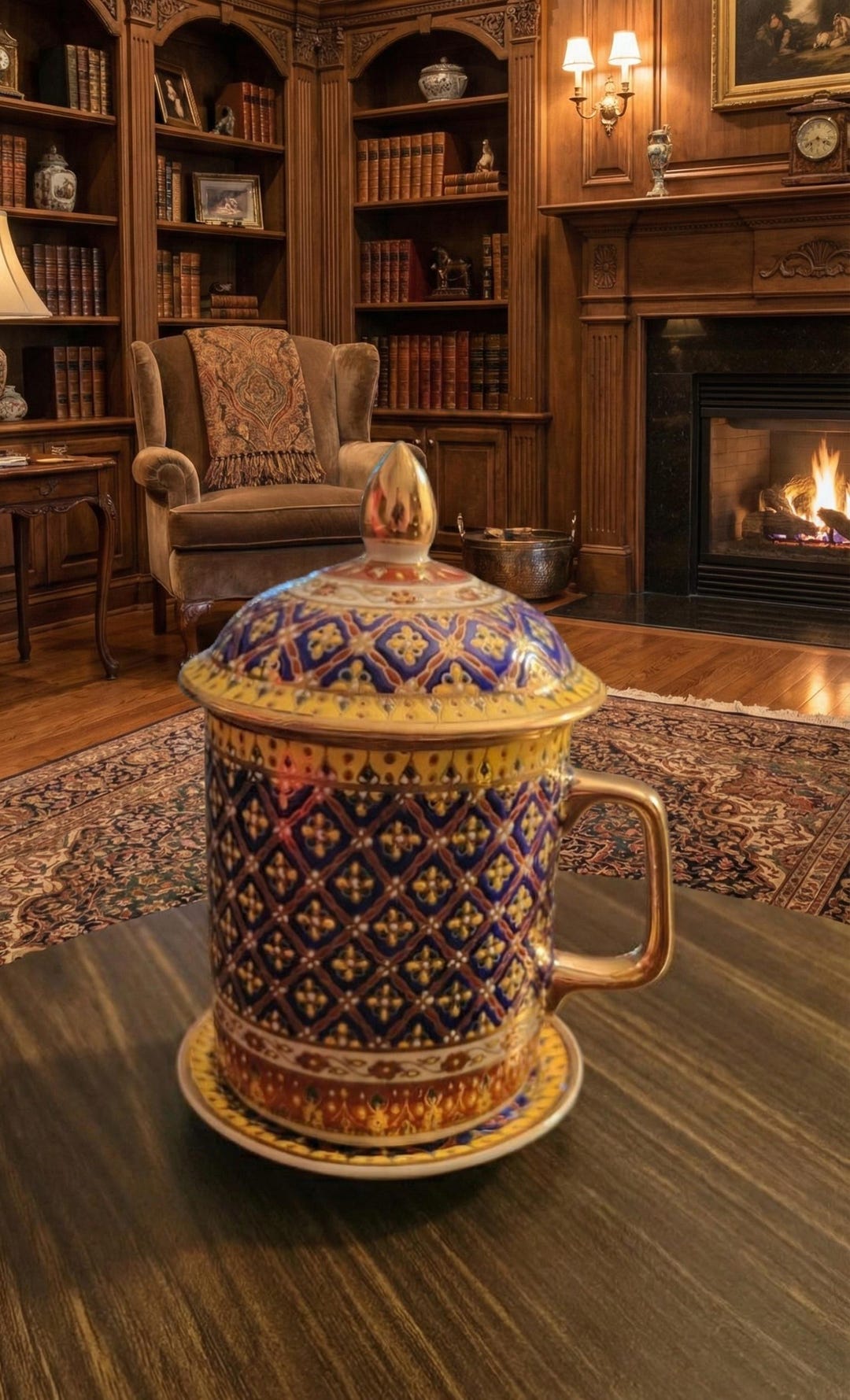 Hand-painted Thai Benjarong Porcelain Tea Cup With Lid & Saucer Gold ...