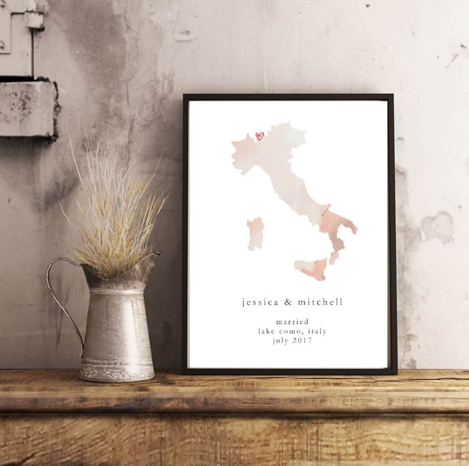 Personalised Engagement Map Print // Custom Map Print, Wedding Gift ...