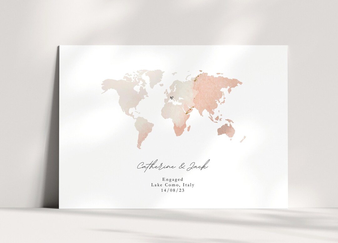 DIGITAL Personalised Engagement Map Print // Custom Map Print, Wedding ...
