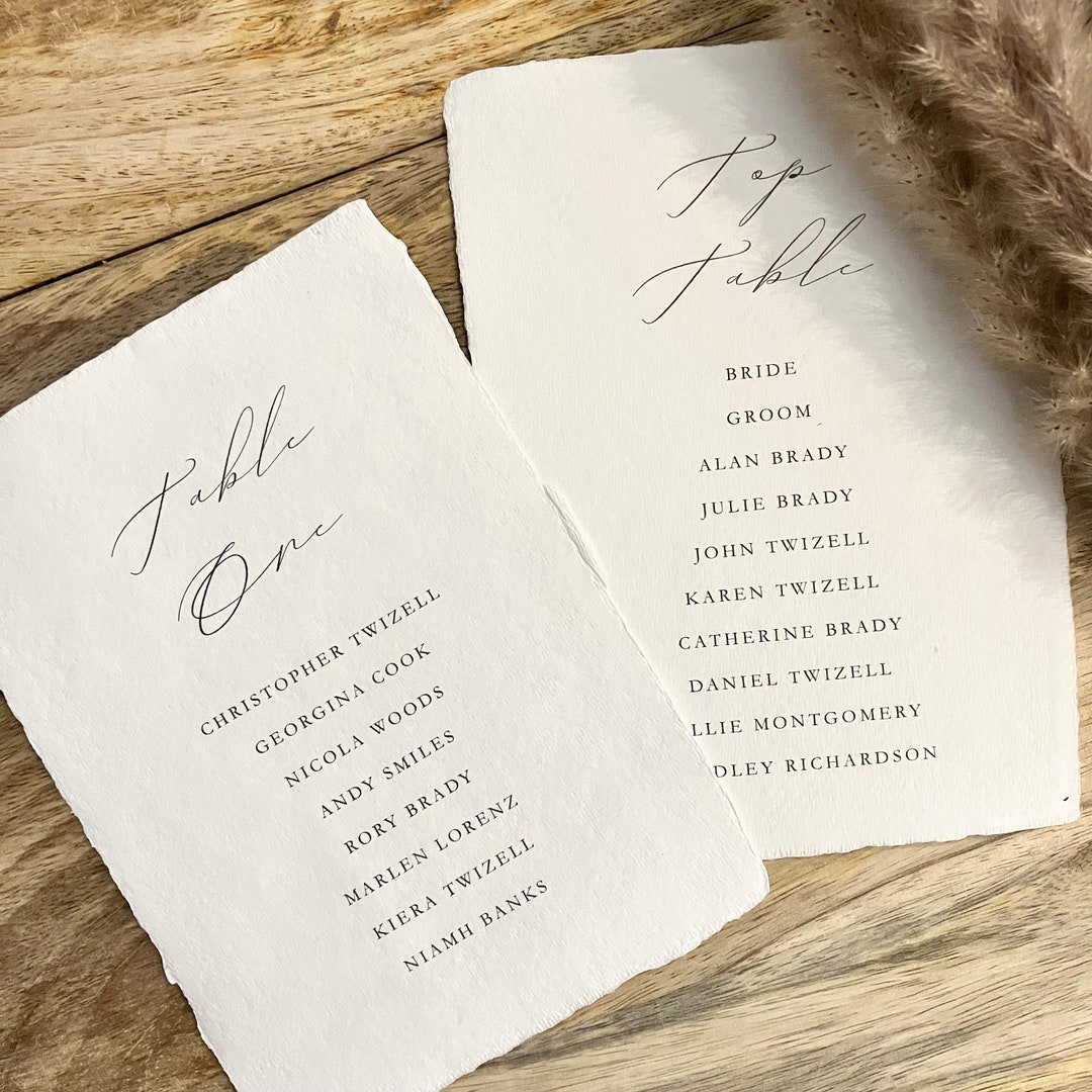 Handmade Paper Table Plan Cards // Personalised Seating Chart for ...