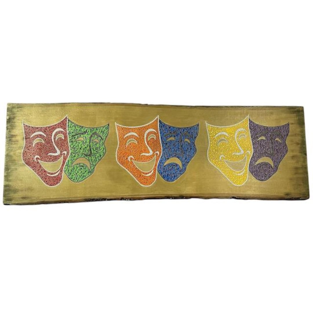 Handcrafted Drama Theatre Masks on 3' Basswood With Live Edge - Unique ...